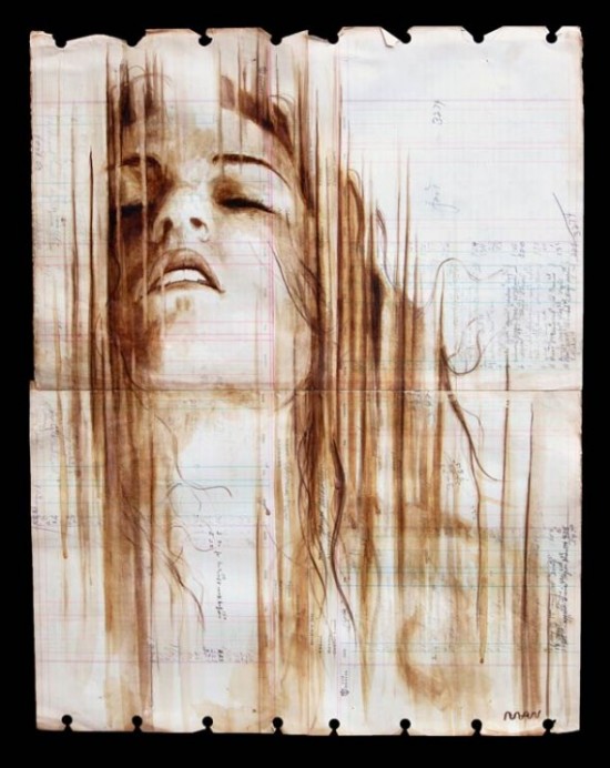 Amazing Custom portrait printing Using Coffee And 100 Year Old Paper