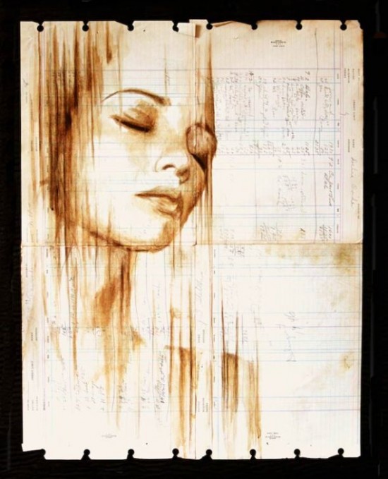 Amazing Custom portrait printing Using Coffee And 100 Year Old Paper